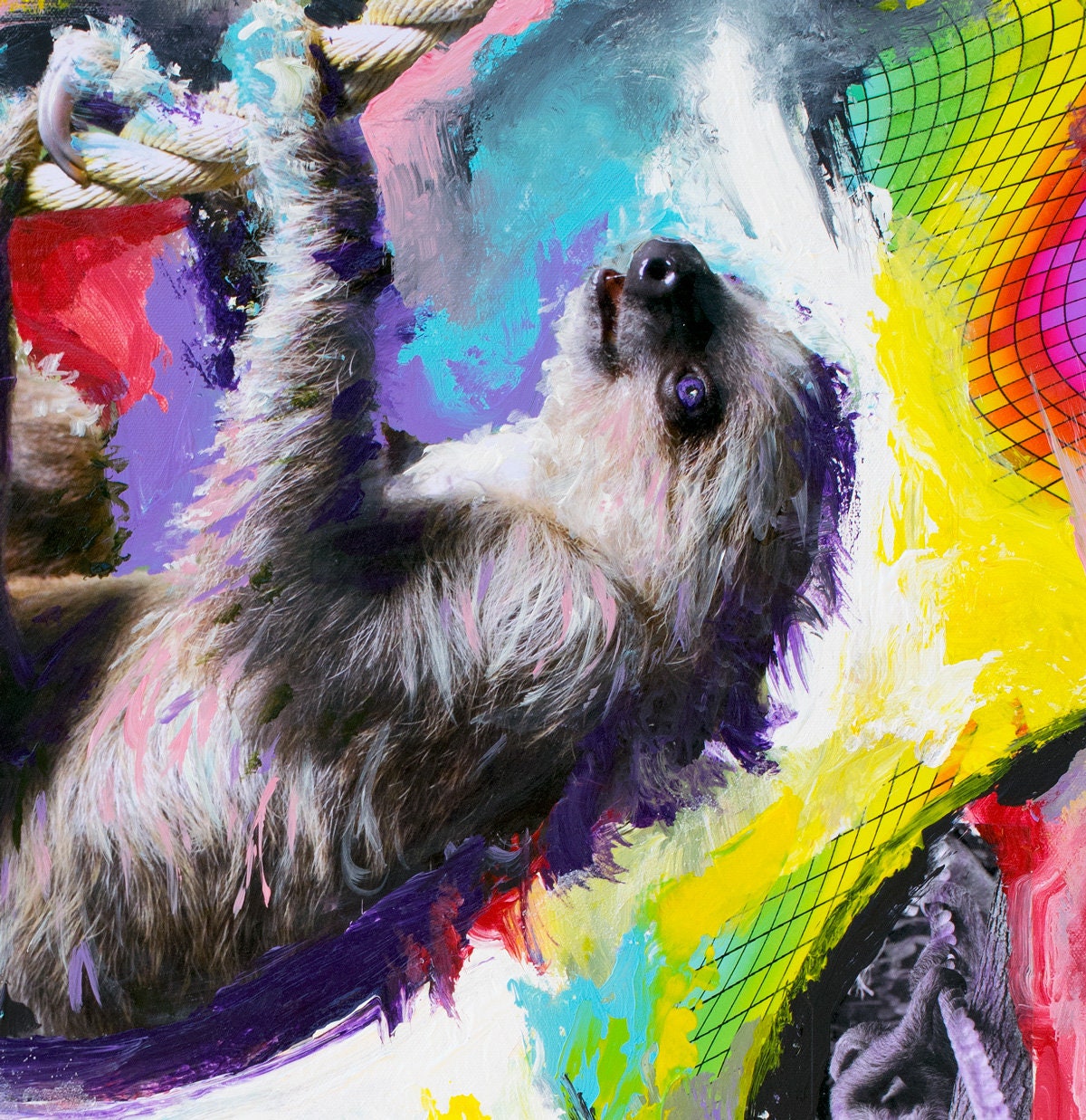 Psychedelic Sloth Art Sloth Print on CANVAS or PAPER by | Etsy