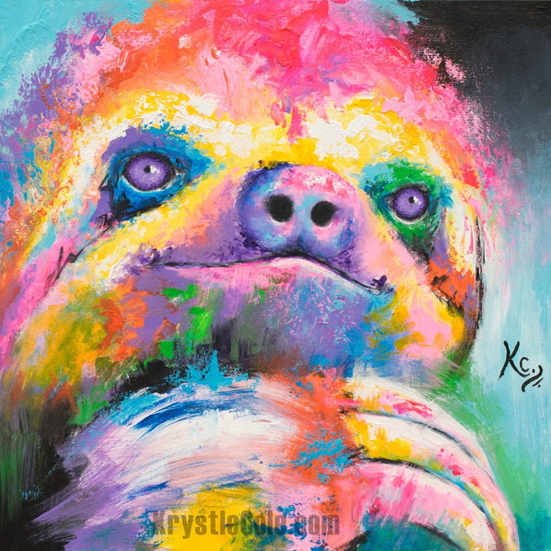 Sloth Art Print on CANVAS or PAPER Sloth Gifts. psychedelic Sloth by ...
