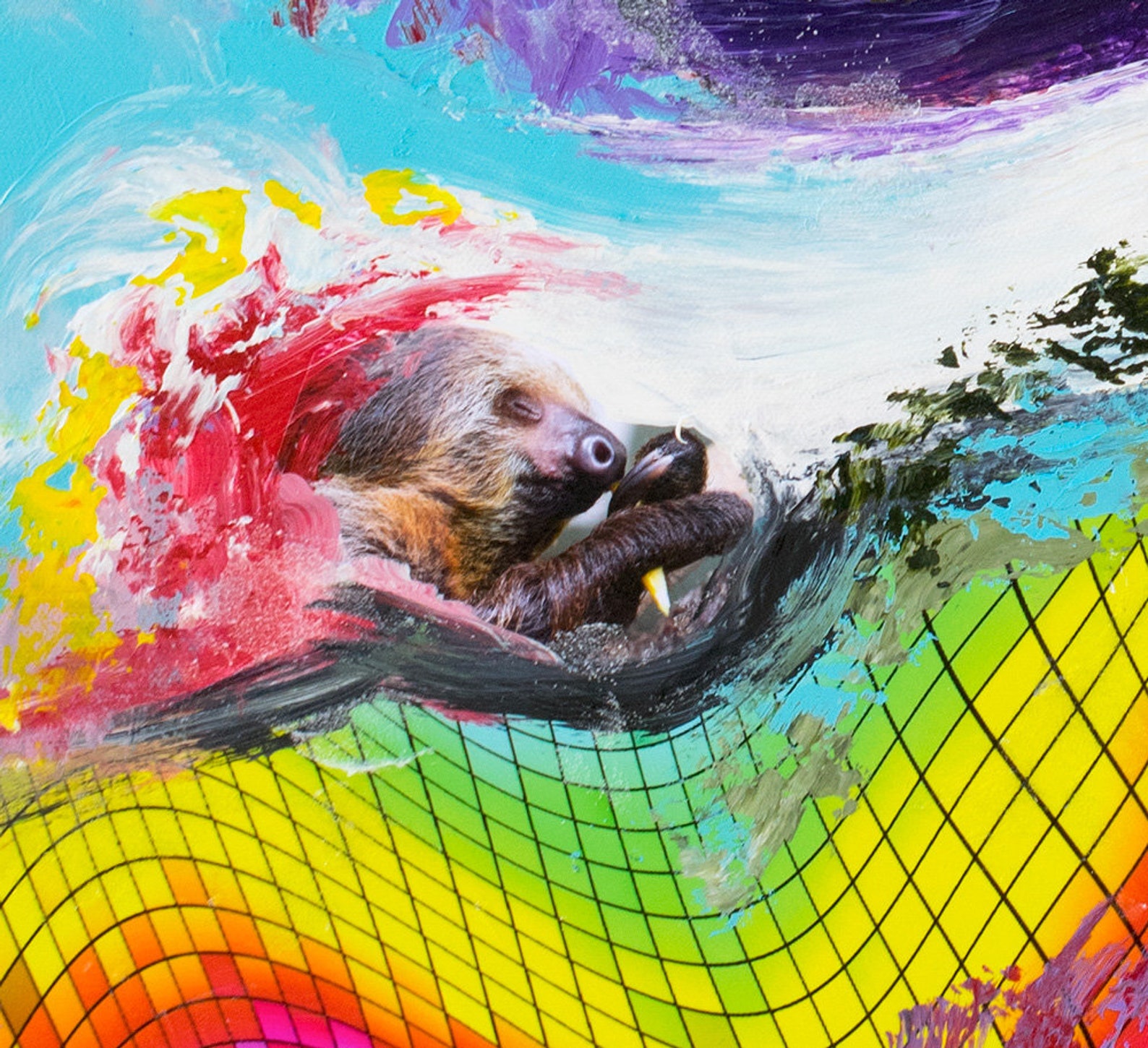 Psychedelic Sloth Art Sloth Print on CANVAS or PAPER by - Etsy