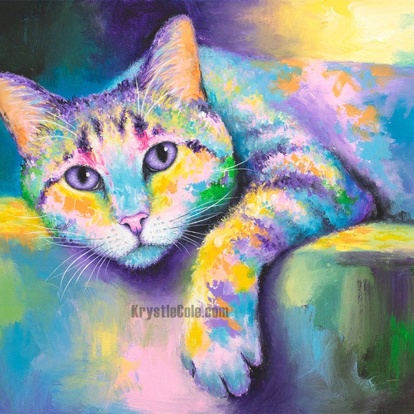 Colorful Cat Art - Etsy