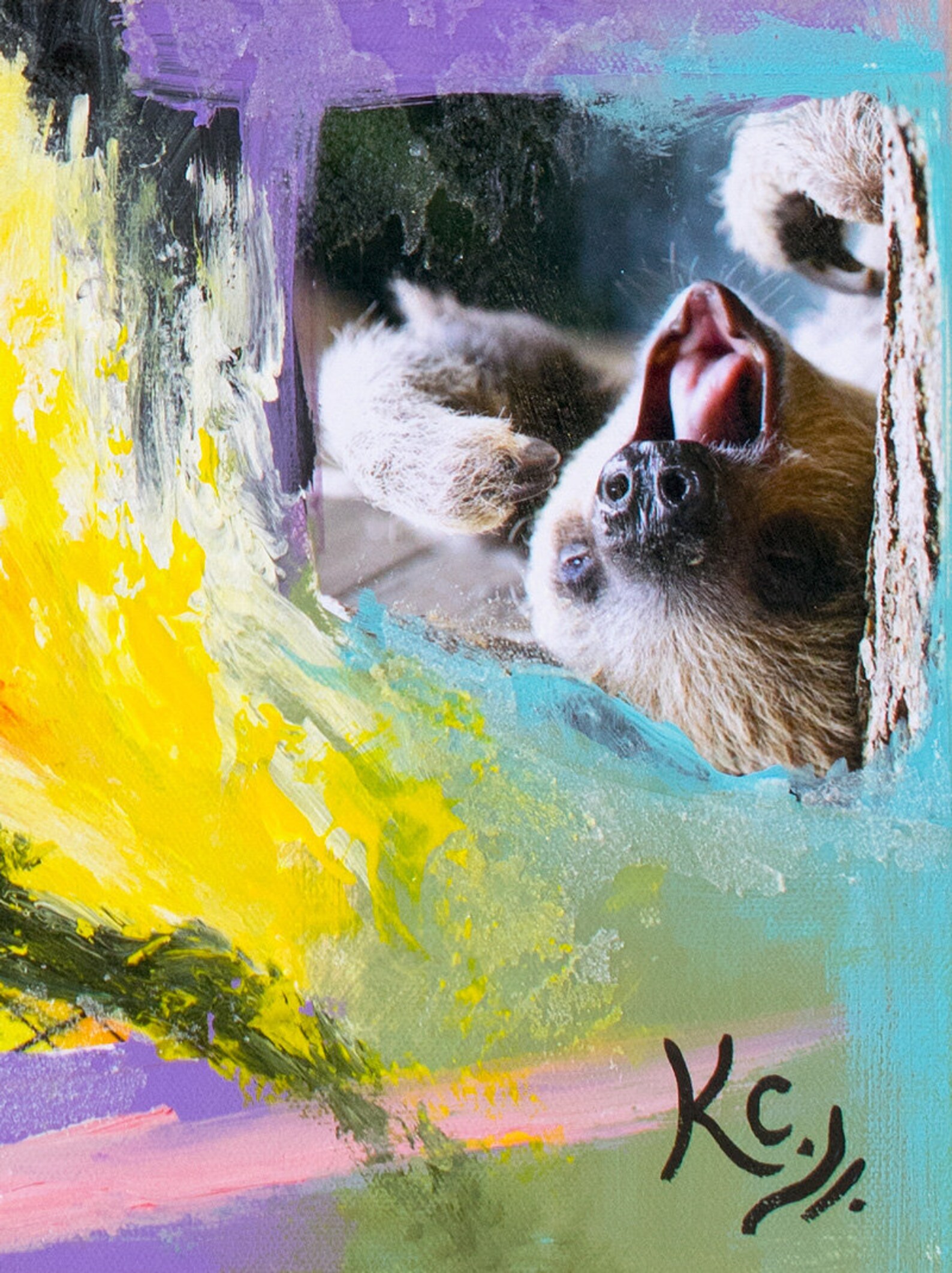 Psychedelic Sloth Art Sloth Print on CANVAS or PAPER by - Etsy