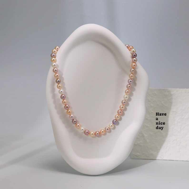 8-8.5mm Hand Knotted Freshwater Pearl Necklace, Round Mixed Color ...