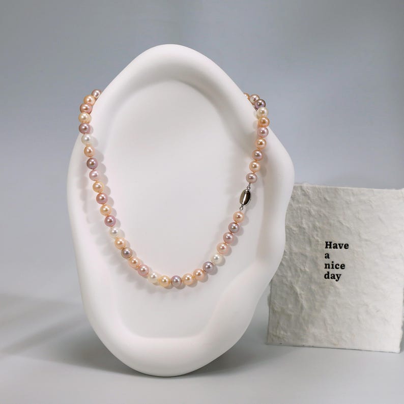 8-8.5mm Hand Knotted Freshwater Pearl Necklace, Round Mixed Color ...
