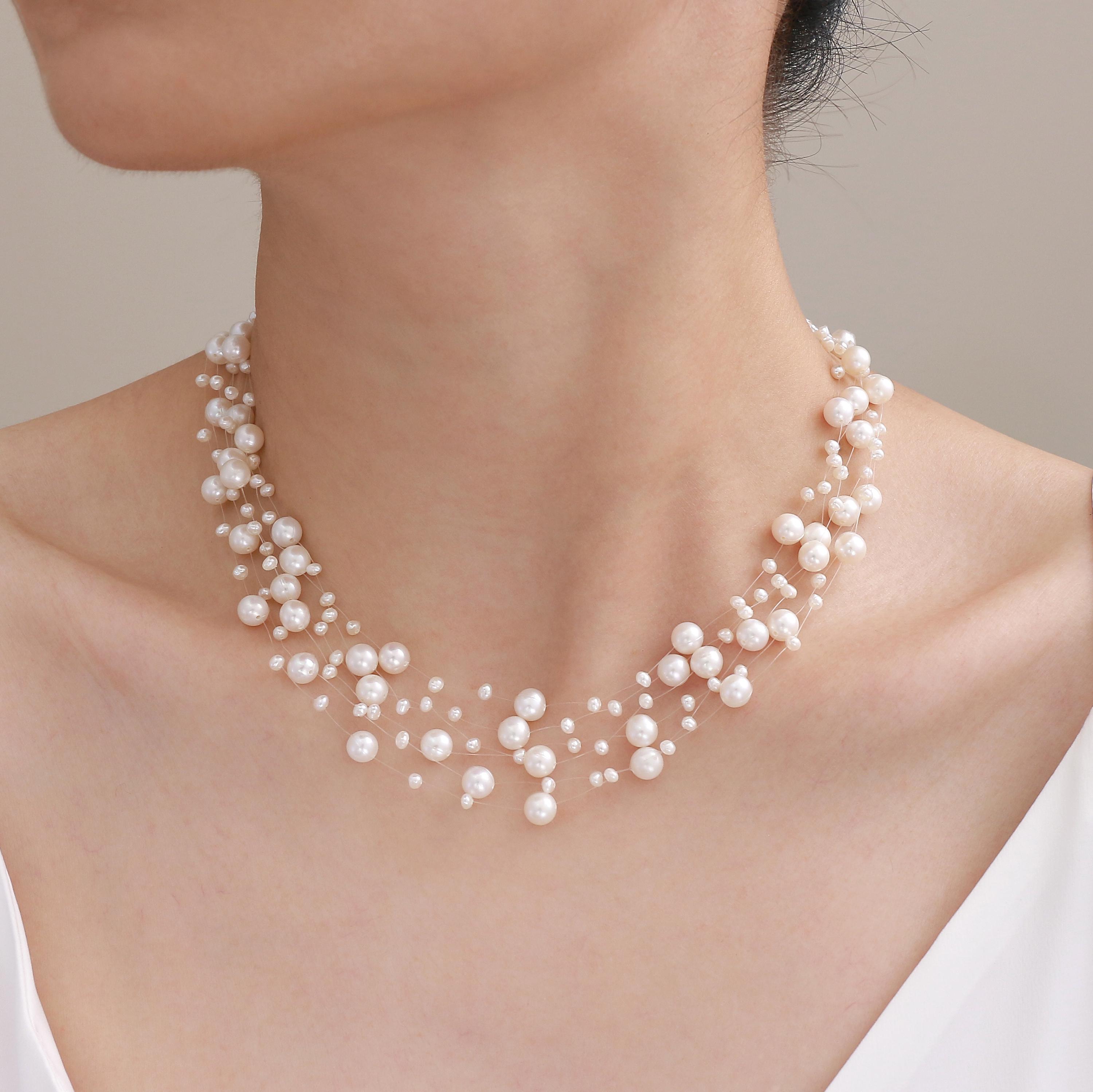 Floating Pearl Necklace, 6-layer Freshwater Pearl Necklace, Fishing ...
