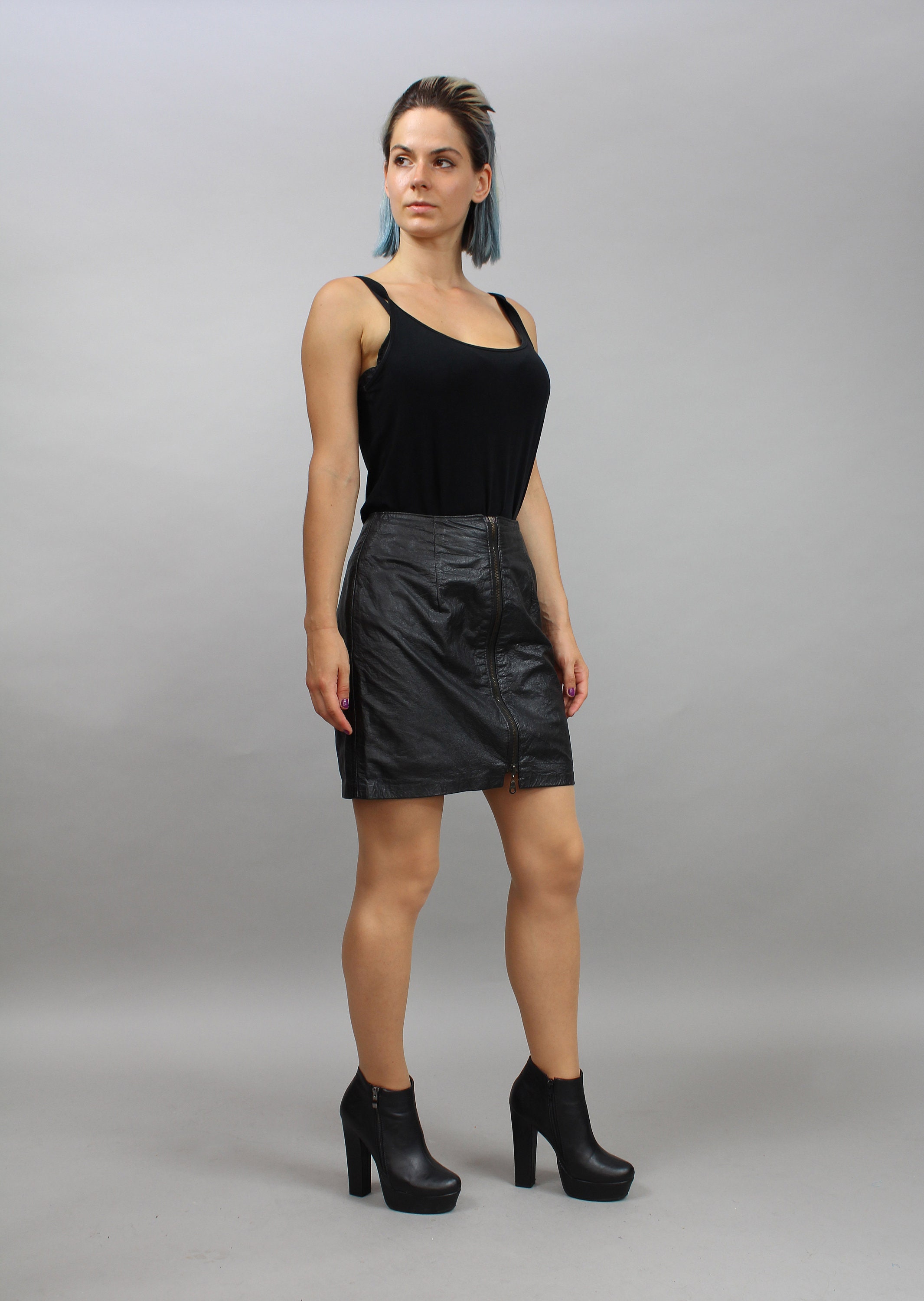 Vintage Sexy Mini Front Full Zipper Leather Skirt. High | Etsy