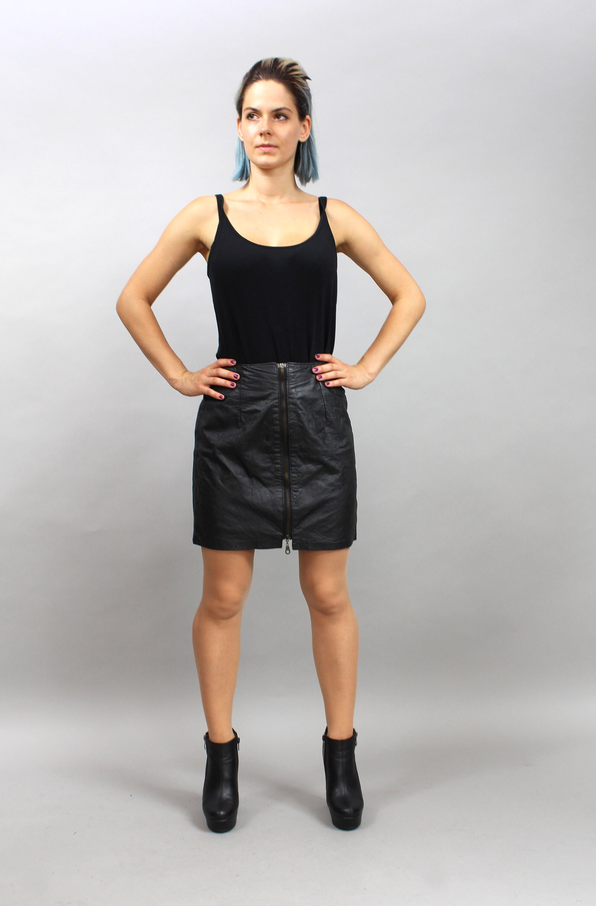 Vintage Sexy Mini Front Full Zipper Leather Skirt. High | Etsy