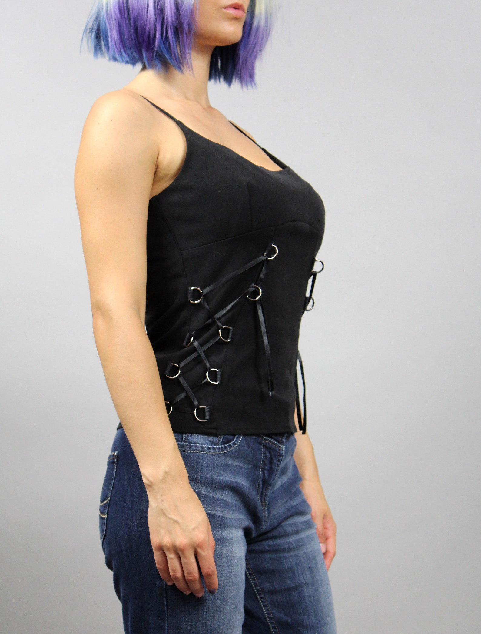 Vintage Tie Up Black Sexy Top Rave Stertchy Party Fitted | Etsy
