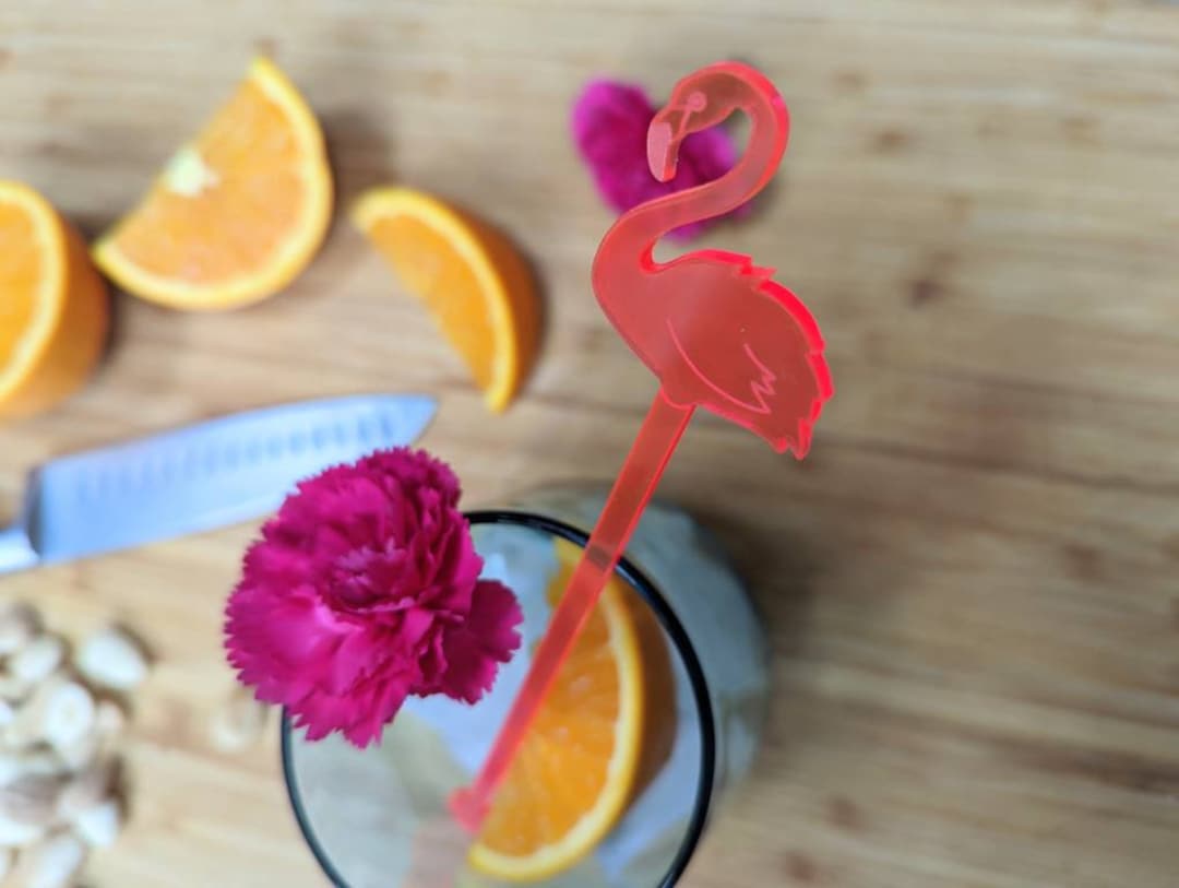 Flamingo Drink Stirrers on Neon Pink Translucent Acrylic / Tropical ...