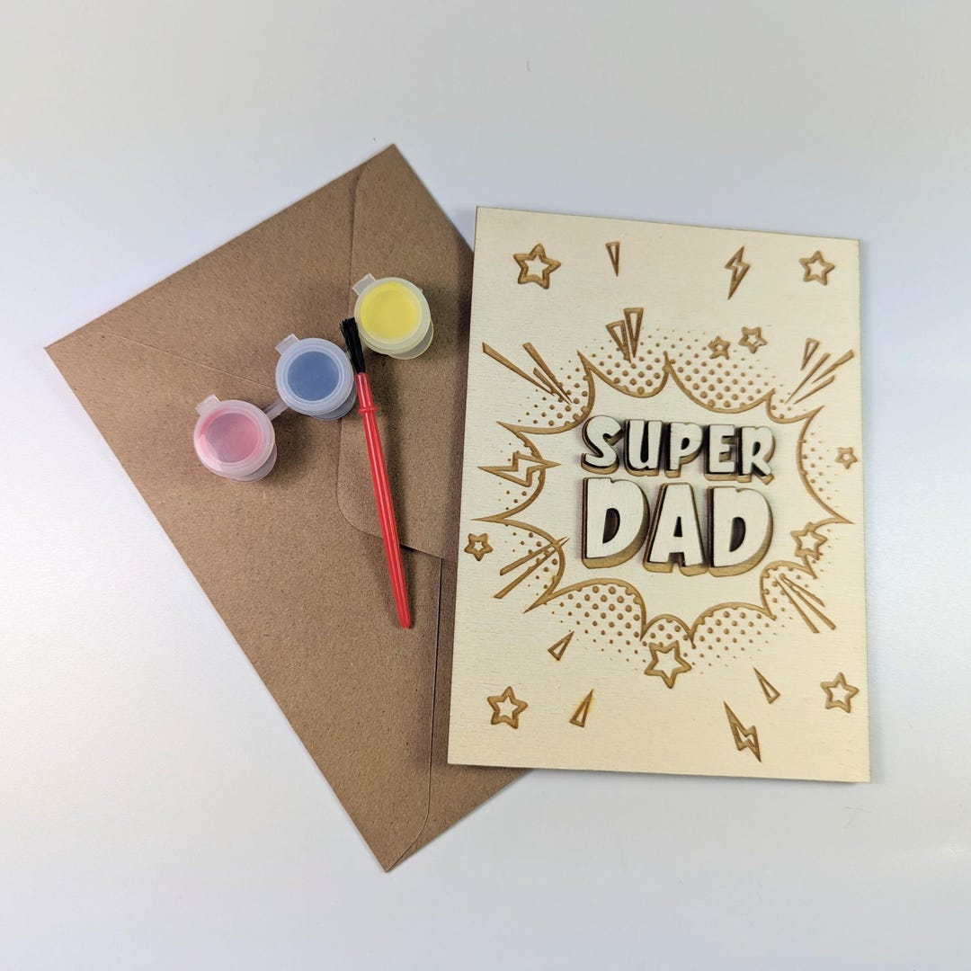 Father's Day Card Wood With Paint and Brush, Super Dad Paint Your Own ...