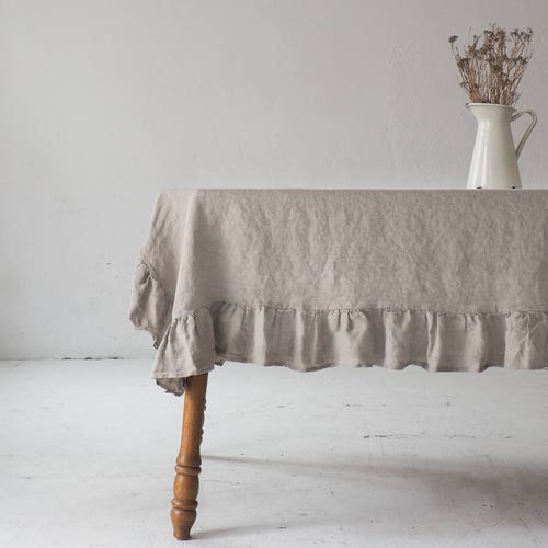 Ruffled Linen Tablecloth. Farmhouse-style Linen Tablecloth - Etsy