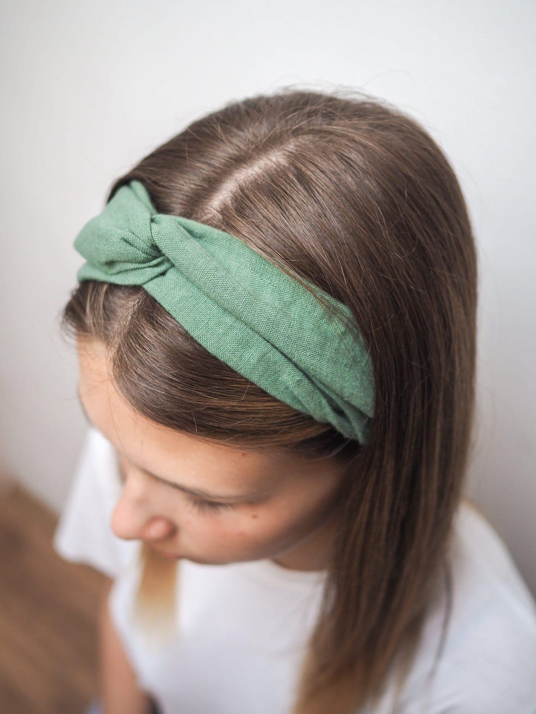 Eucalyptus Green Knotted Linen Headband, Natural Linen Headband With a ...