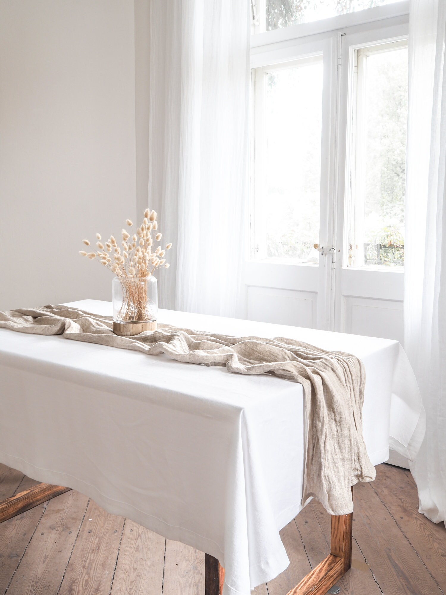 Natural linen muslin table runner. Airy linen runner. Natural | Etsy