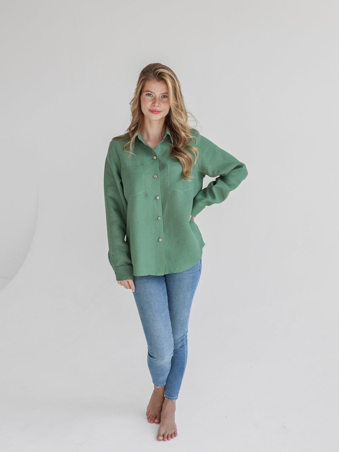 Casual Linen Shirt Made of 100% Linen in Eucalyptus Green Color. Linen ...
