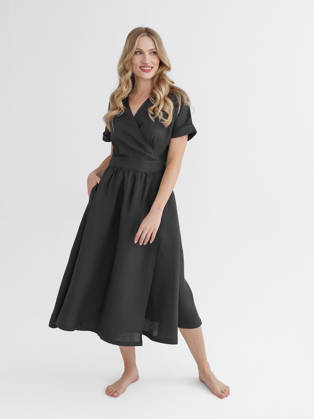 Formal Linen Dress in Deep Black. Linen Dress JASMINE. - Etsy