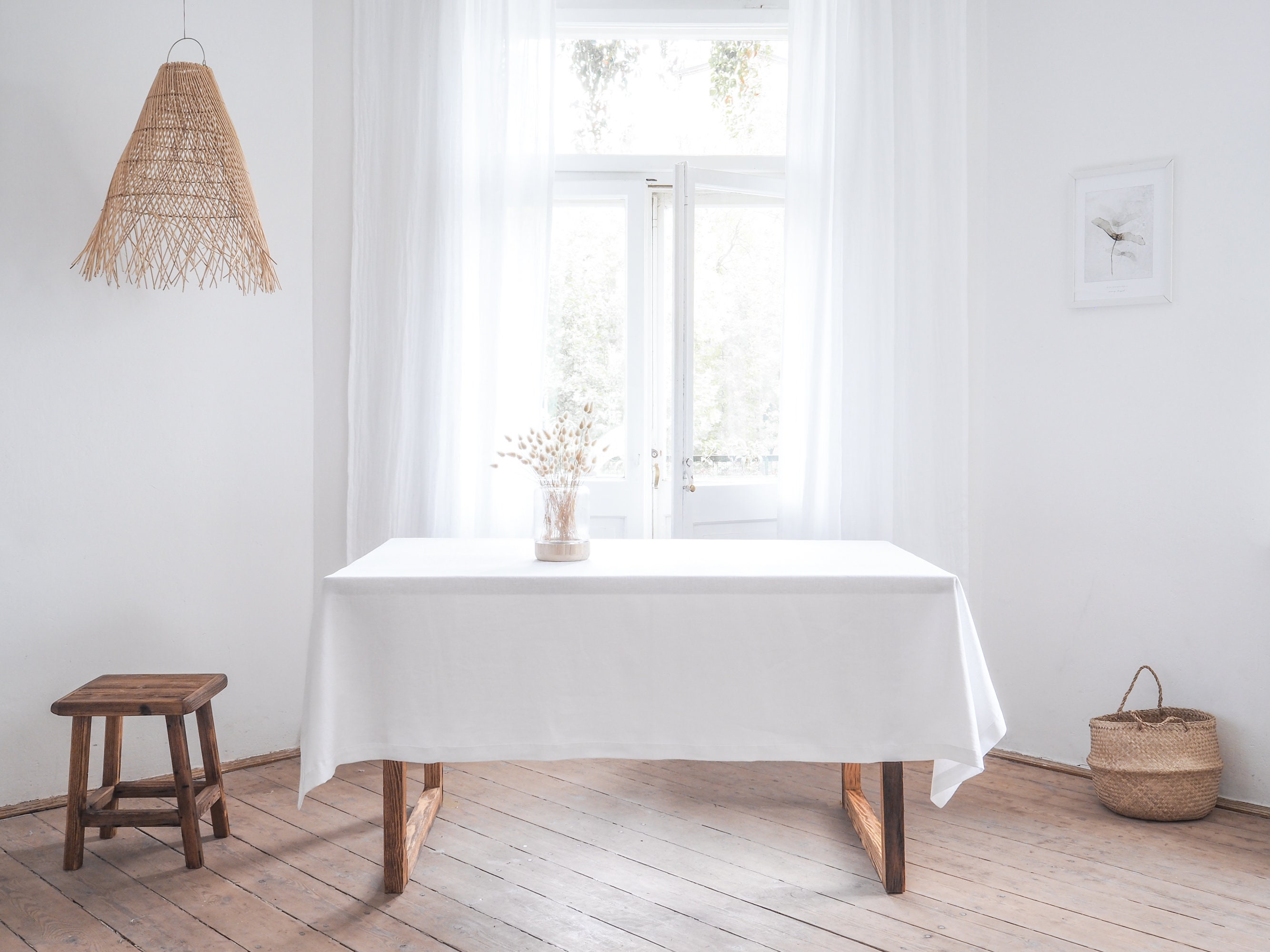 White linen tablecloth. Heavy linen tablecloth. Solid linen | Etsy