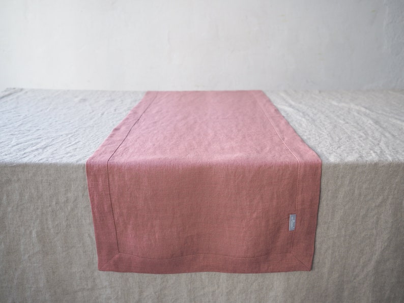 Dusty pink linen table runner. Stonewashed linen | Etsy