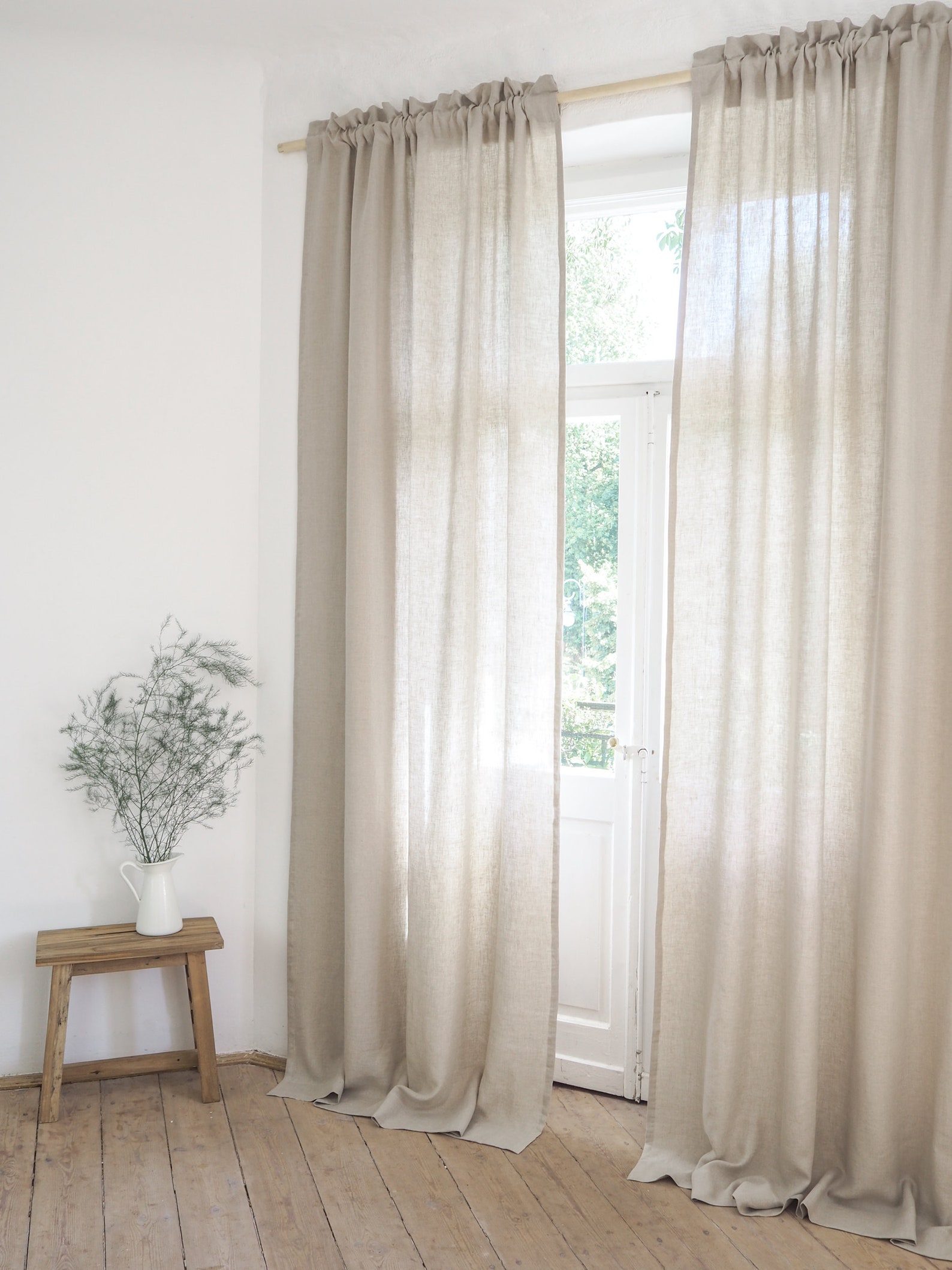 Linen Curtain With Rod Pocket and Header. Made of Natural | Etsy