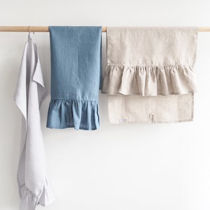 Ruffled Linen Hand Towel. Natural Linen Dish Towel With Rustic Ruffles ...