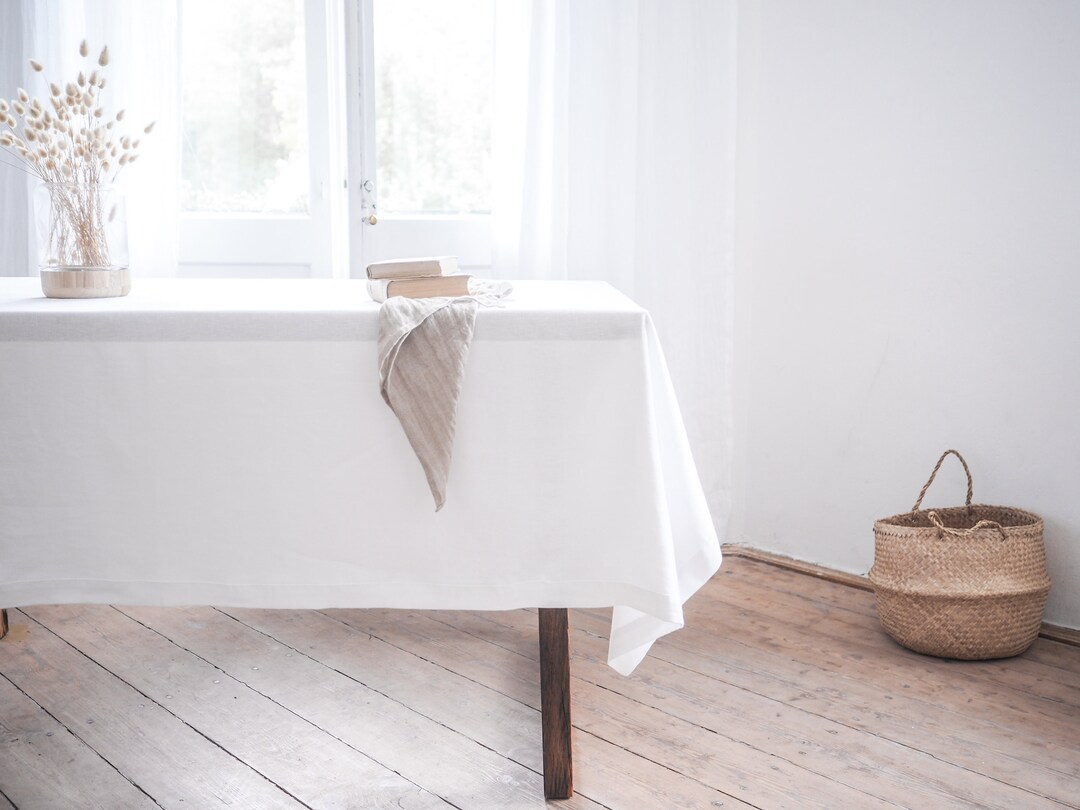 White Linen Tablecloth. Heavy Linen Tablecloth. Solid Linen - Etsy