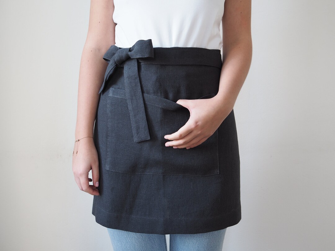 Charcoal Linen Cafe Apron. Perfect Gift Idea. Linen Half Apron - Etsy