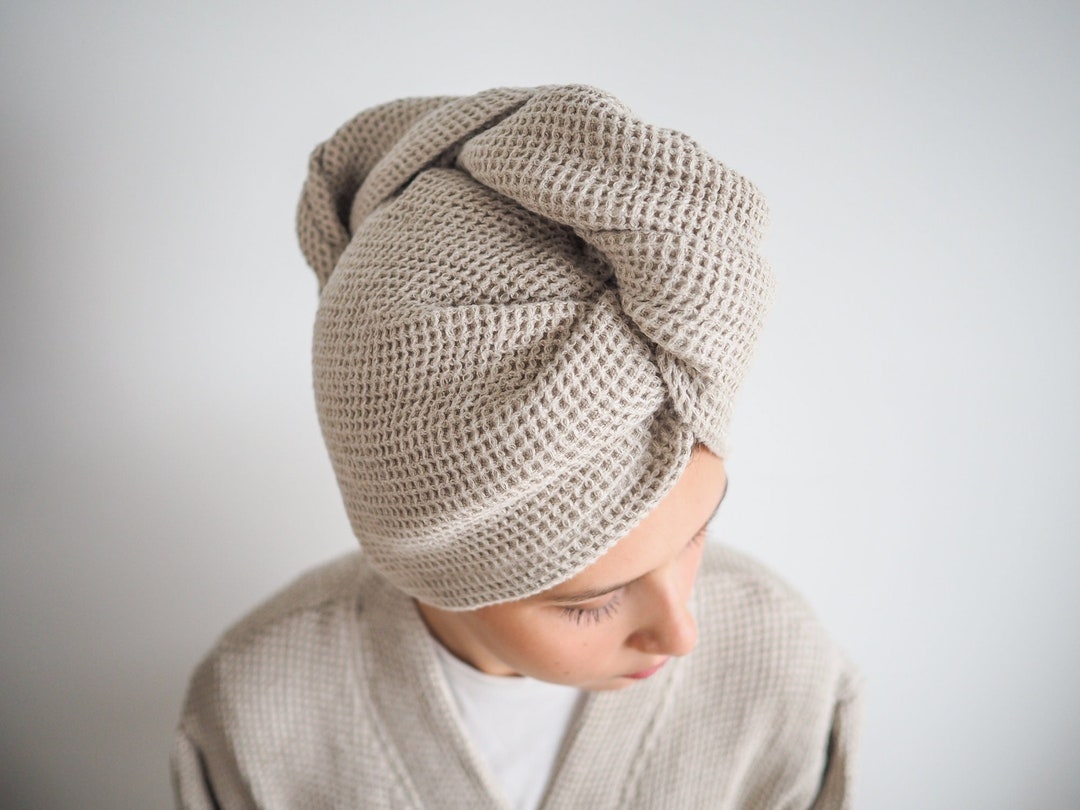 Waffle Linen Turban in Natural Linen. Hair Turban Made From 100% Linen ...