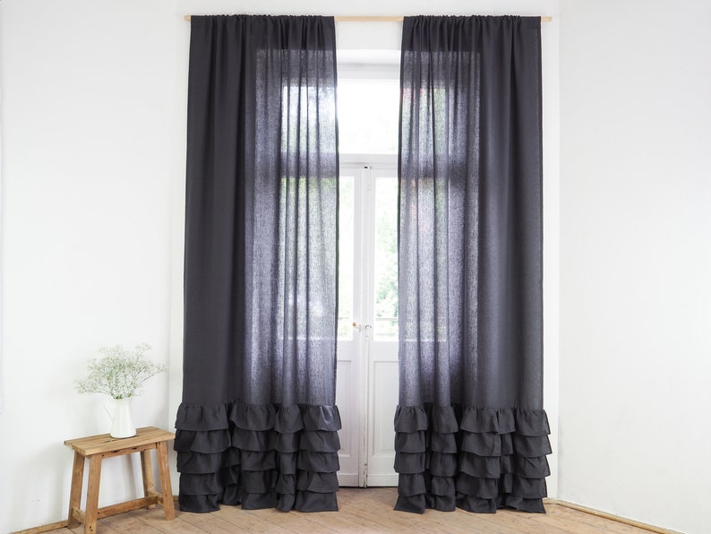 Linen Ruffled Curtain Panel Made of MEDIUM LINEN 160 G/m2. - Etsy