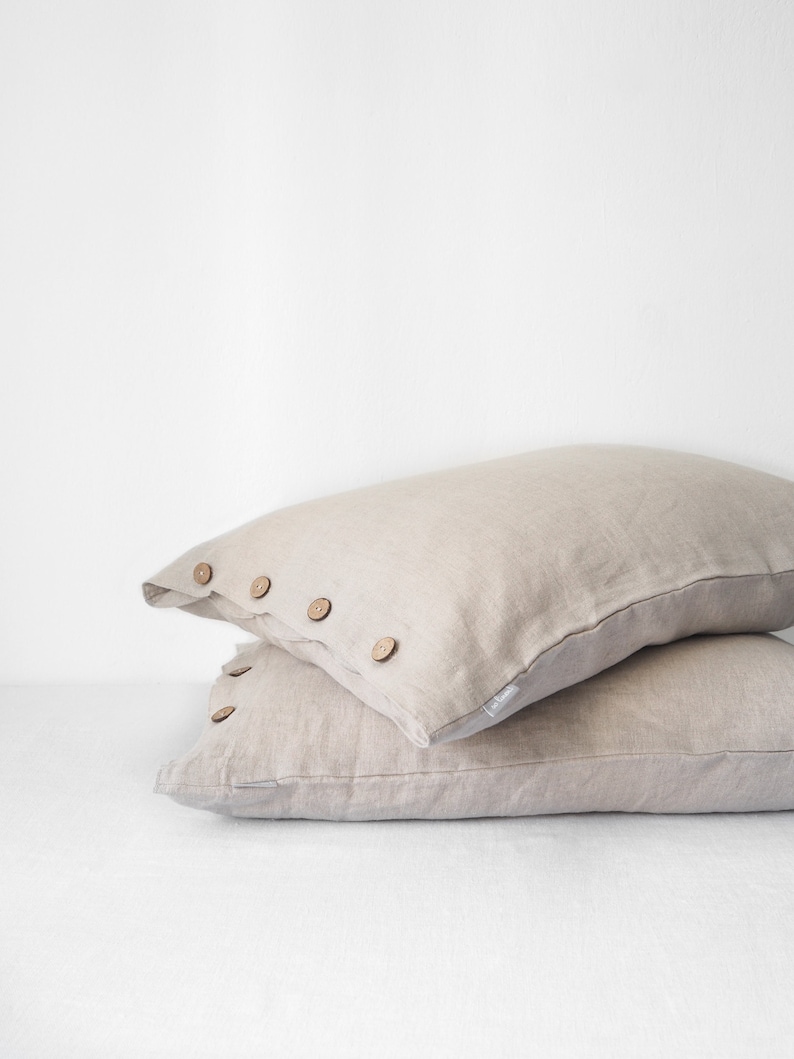 Natural Linen Pillow Case With Coconut Buttons Natural Linen - Etsy