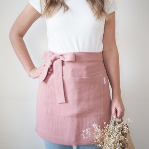 Pink Linen Cafe Apron. Perfect Gift Idea. Linen Half Apron - Etsy