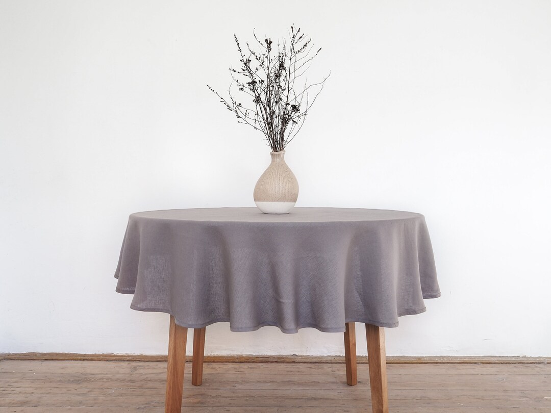 True Gray Stonewashed Linen Tablecloth, Round Handmade Cover - Etsy