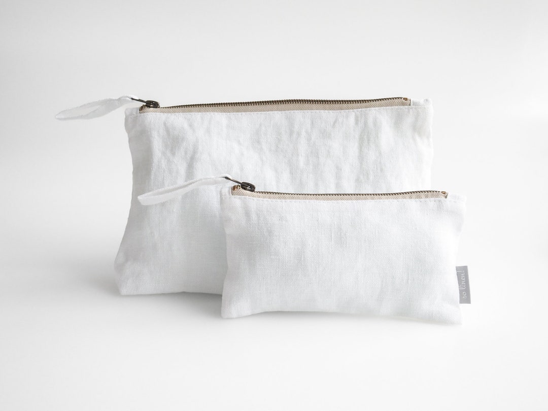 Sustainable Linen Makeup Pouch. Linen Cosmetic Bag in Pure White Color ...