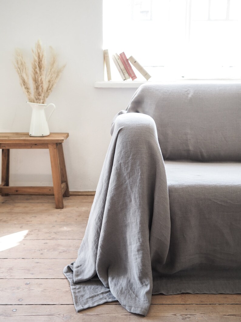Linen Couch Cover Sofa Cover Heavy Linen Bed Throw True - Etsy