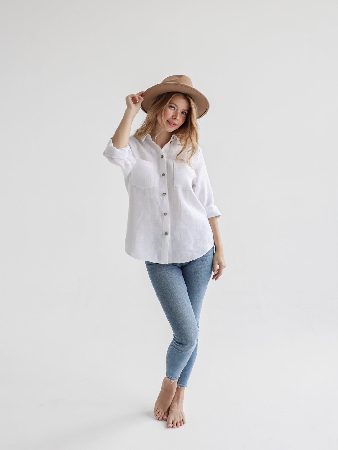 Classic Linen Shirt Made of 100% Linen in Pure White Color. Linen Shirt ...