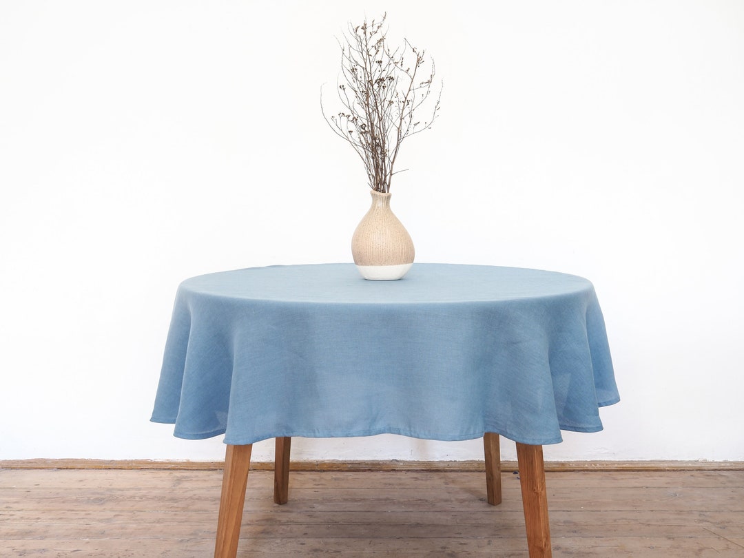Chic Dusty Blue Linen Round Tablecloth for Elegant Dining - Etsy