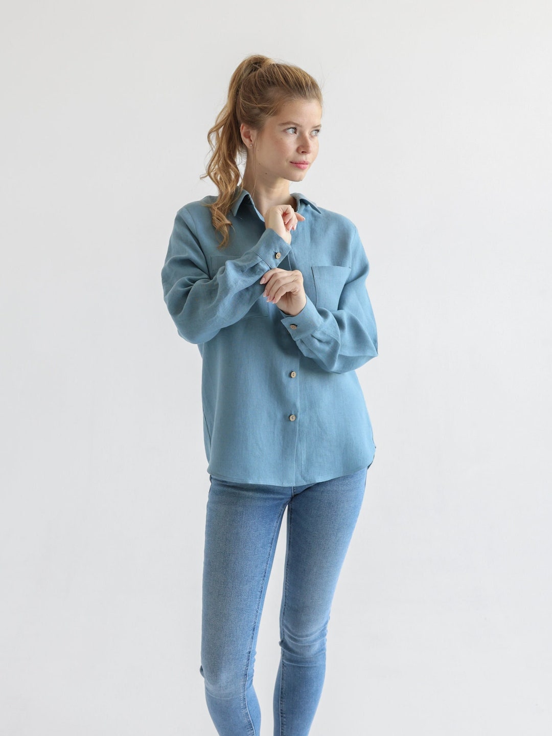 Linen Blouse Made of 100% Linen in Dusty Blue Color. Linen Shirt Iris ...