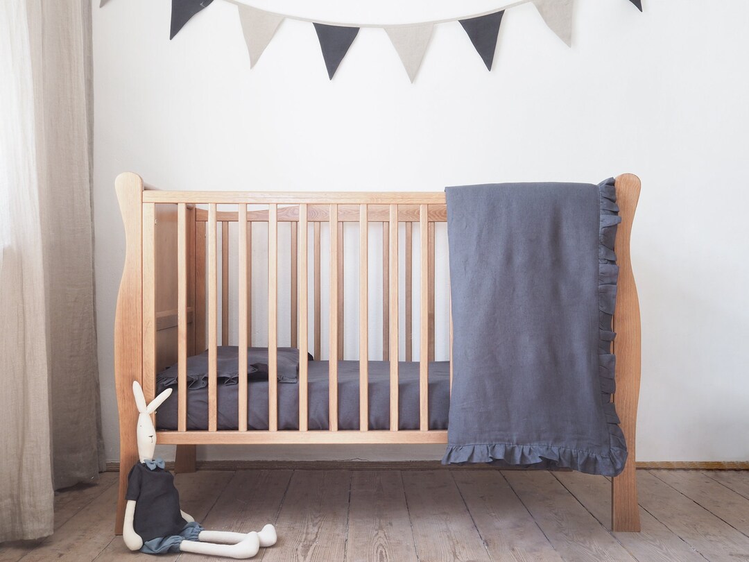 Linen Crib Bedding. Charcoal Crib Bedding. Nursery Bedding With a ...