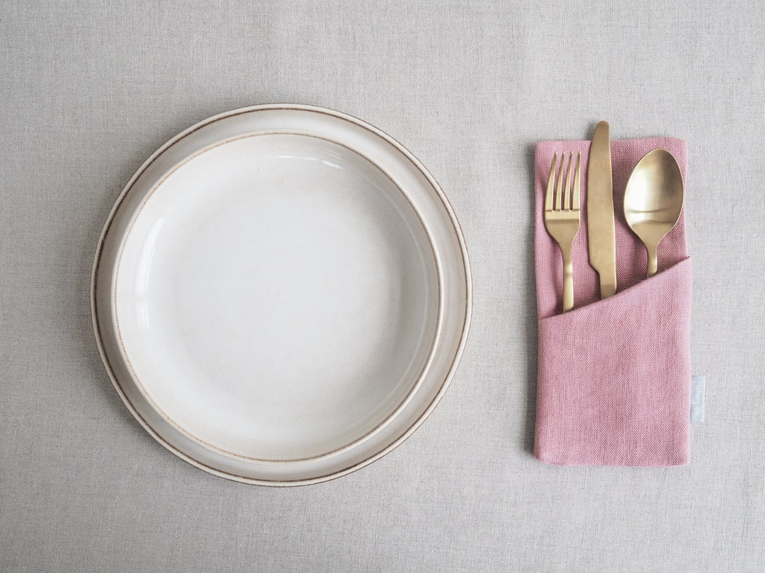 Linen Cutlery Case. Linen Silverware Pocket in Dusty Pink. - Etsy
