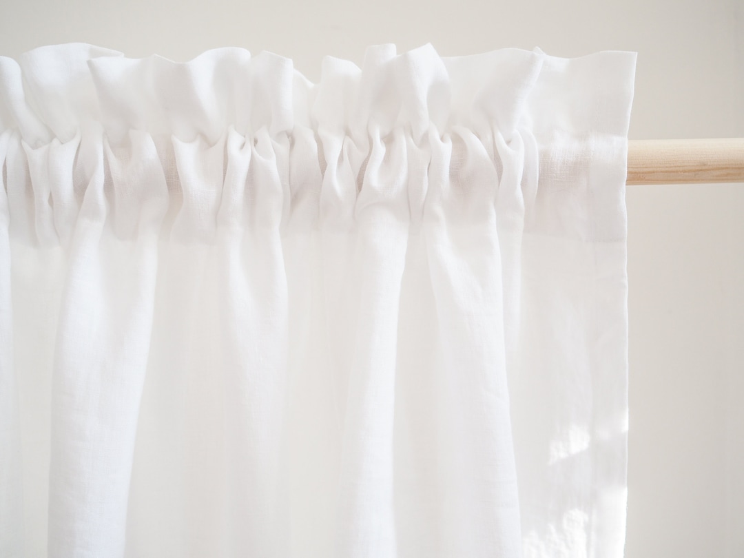 White Linen Curtain Panel. Made of Stonewashed Medium Linen (160 G/m2 ...
