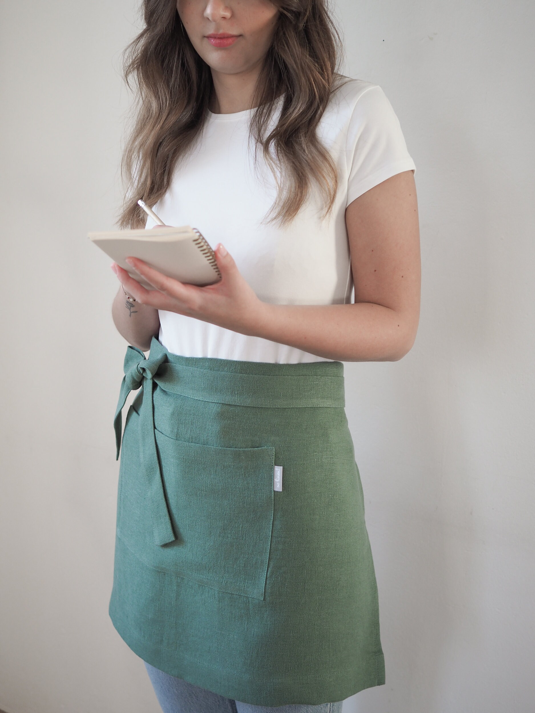 Green Linen Cafe Apron. Perfect Gift Idea. Linen Half Apron - Etsy