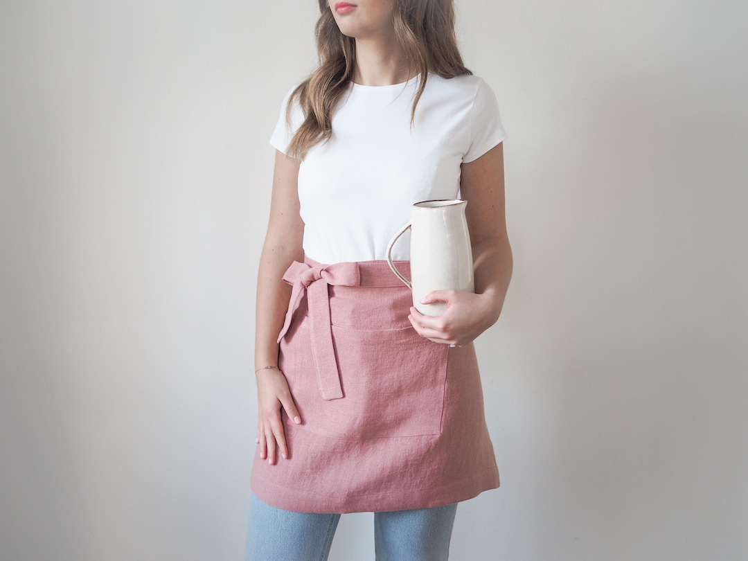 Pink Linen Cafe Apron. Perfect Gift Idea. Linen Half Apron - Etsy