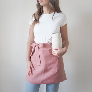 Pink Linen Cafe Apron. Perfect Gift Idea. Linen Half Apron - Etsy