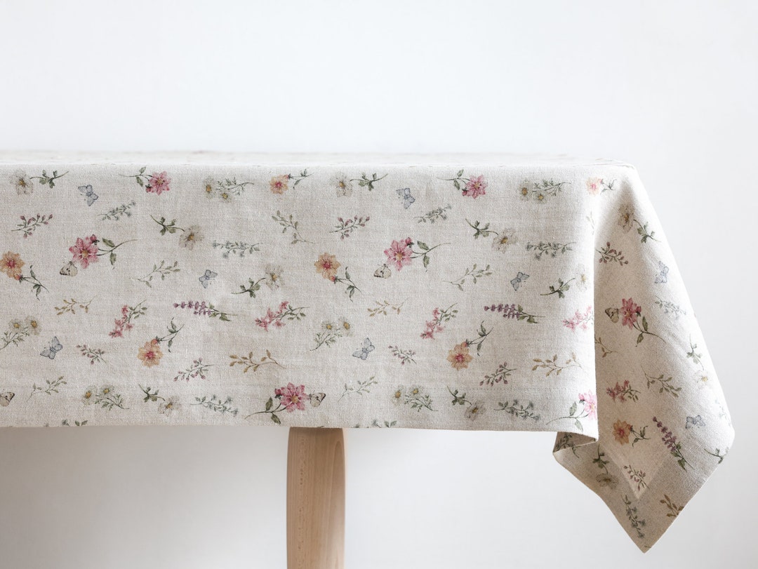 Linen Tablecloth With Flowers. Double-sided Tablecloth. Heavy Linen ...