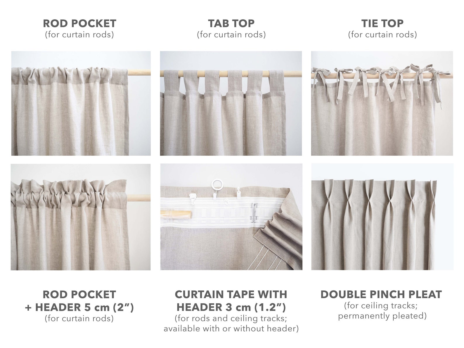 Rod Pocket Linen Curtain Panel Made of Medium Linen 160 G/m2 / White ...