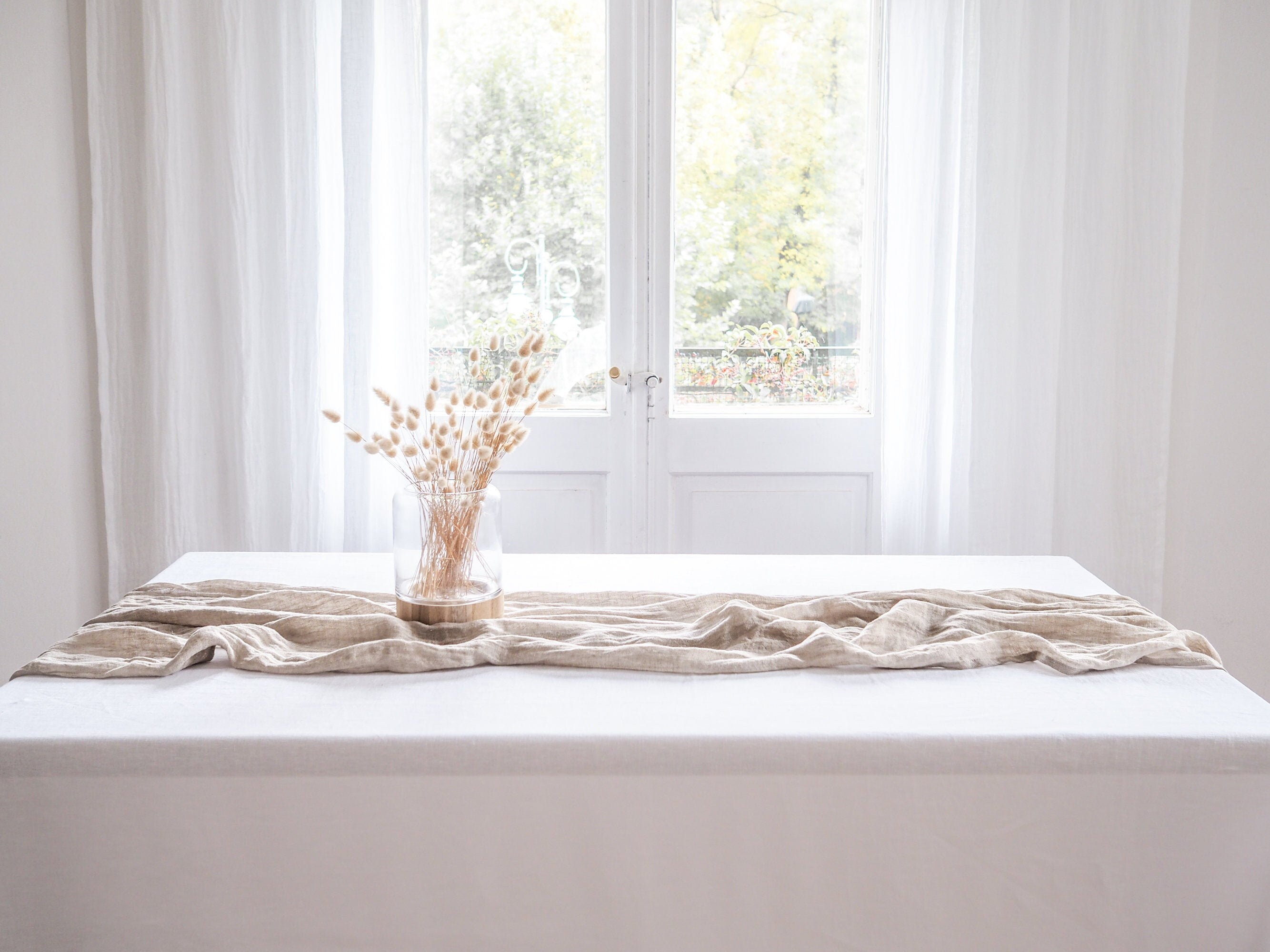Natural linen muslin table runner. Airy linen runner. Natural | Etsy