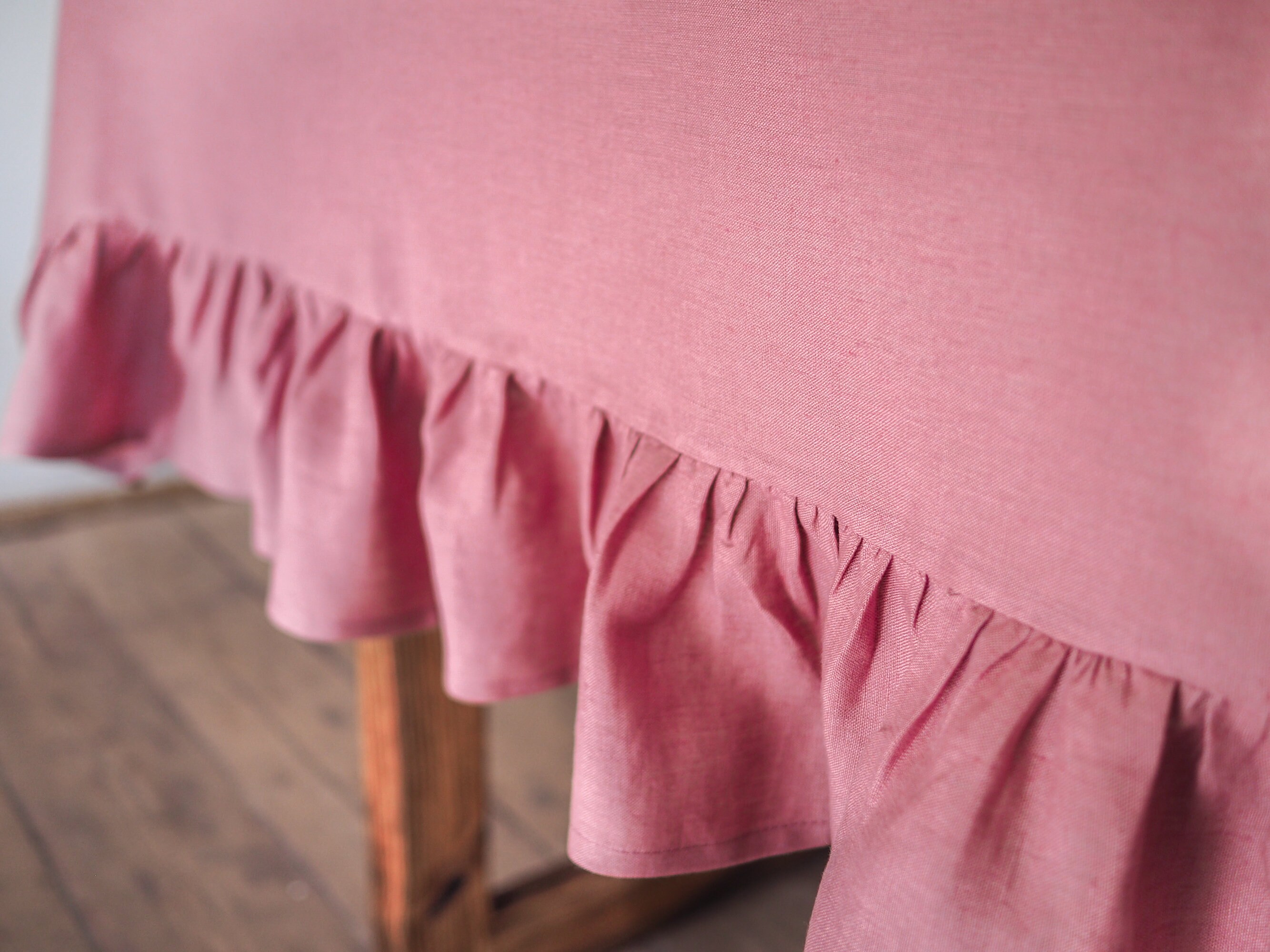 Dusty pink ruffled tablecloth made of stonewashed linen. | Etsy