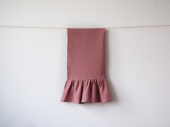 Ruffled linen tea towels. Dusty pink linen hand towel with | Etsy