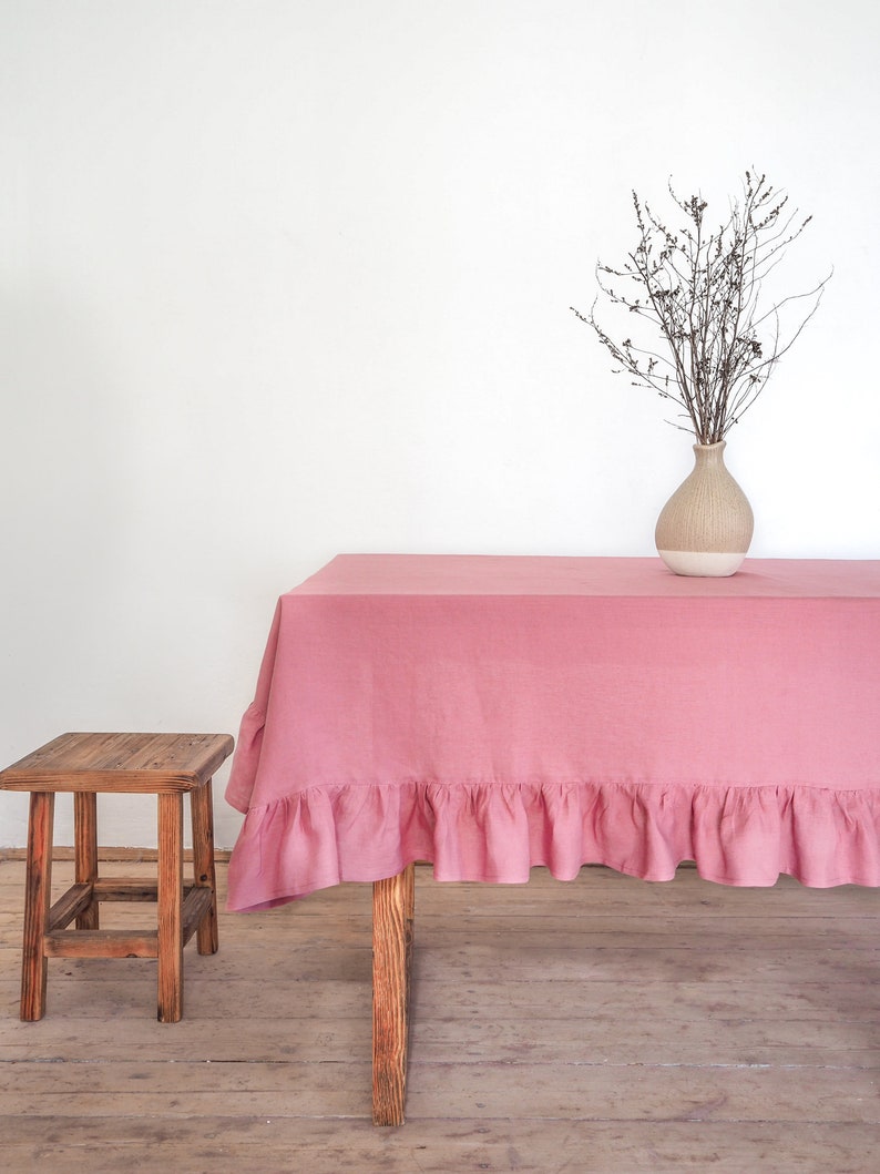 Dusty Pink Ruffled Tablecloth Made of Stonewashed Linen. - Etsy