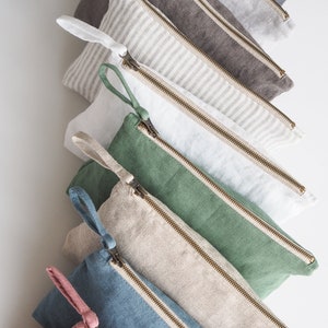 Sustainable Linen Makeup Pouch. Linen Cosmetic Bag in Pure White Color ...
