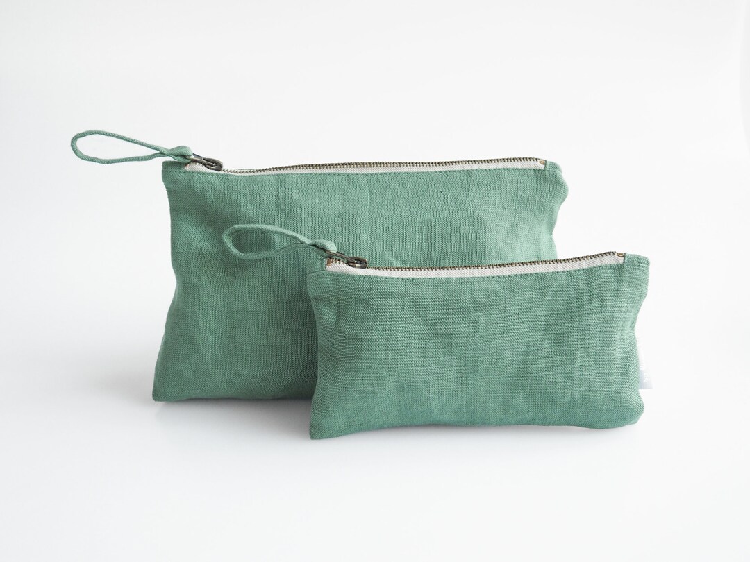 Natural Makeup Bag. Sustainable Linen Makeup Pouch in Eucalyptus Green ...