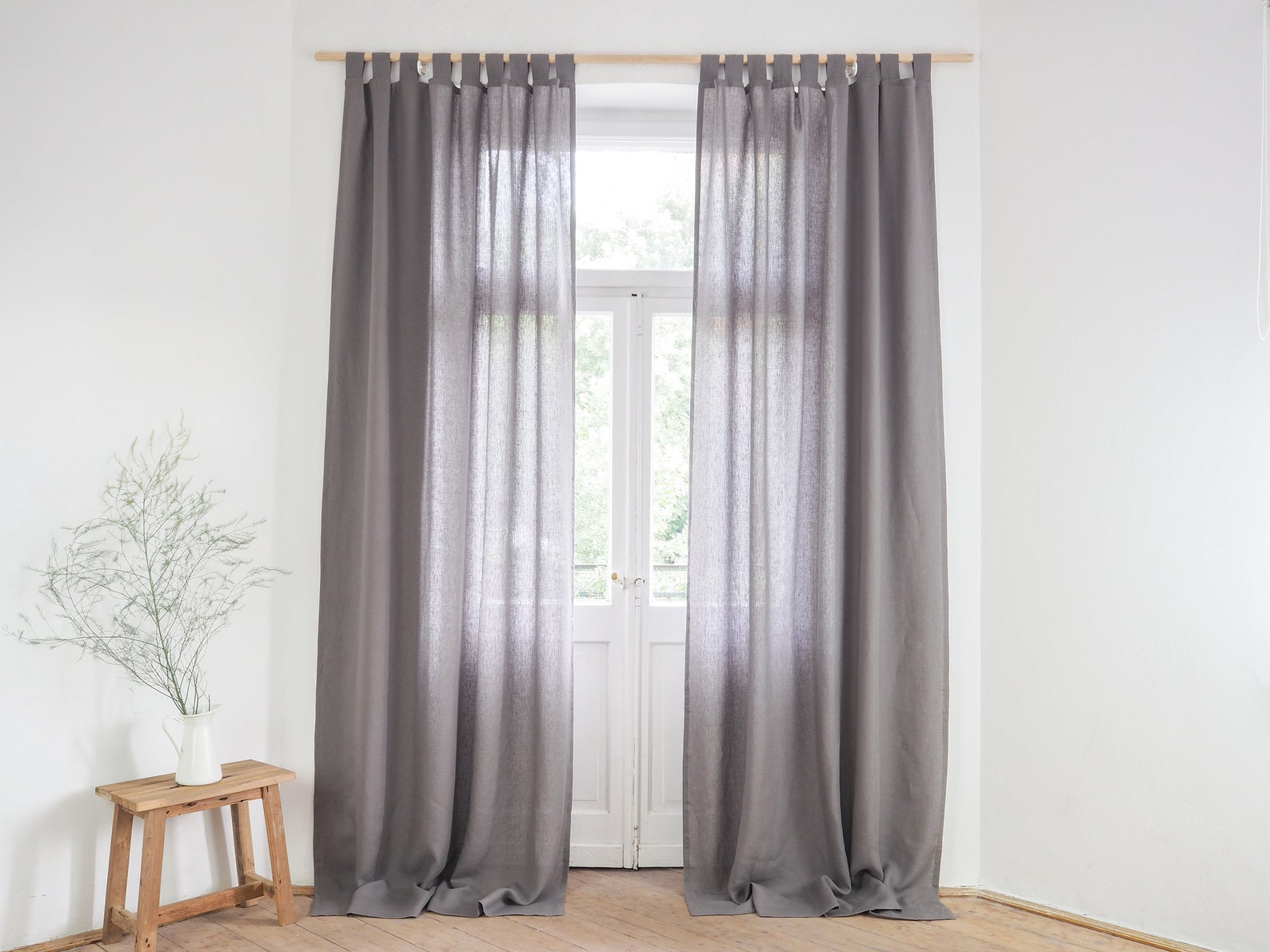 Gray Tab Top Window Curtain Panel Made of MEDIUM LINEN 160 - Etsy