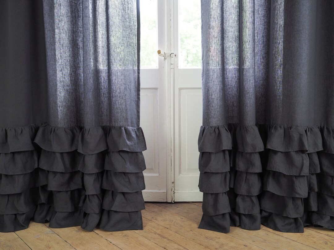 Linen Ruffled Curtain Panel Made of MEDIUM LINEN 160 G/m2. - Etsy